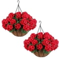 Artificial Red Geranium Flowers 2 Set With Hanging Baskets For Outdoor ...