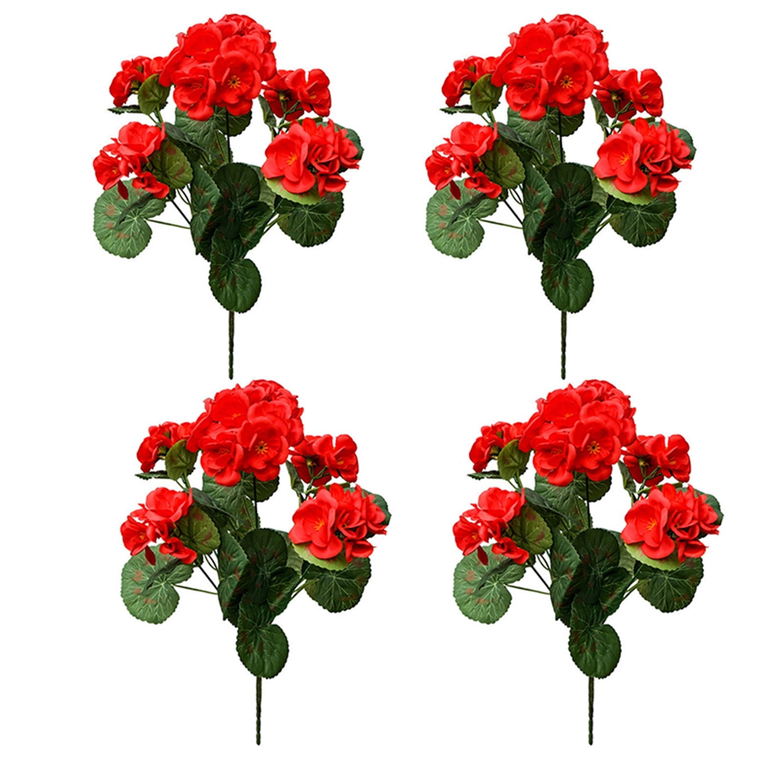 Artificial Red Geranium Flowers Bundle, 4 Pack, Lifelike Faux Floral ...