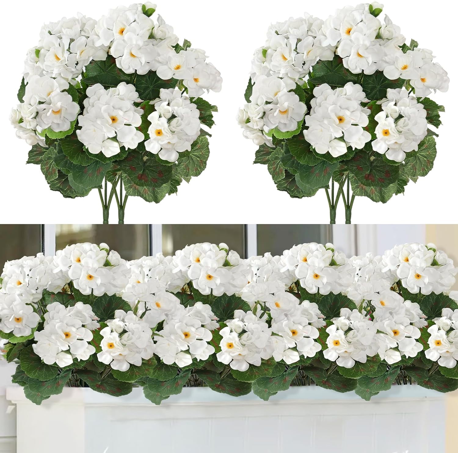 Artificial Red Geranium Silk Flowers Outdoor Plant Bush 2 Bundles Faux ...