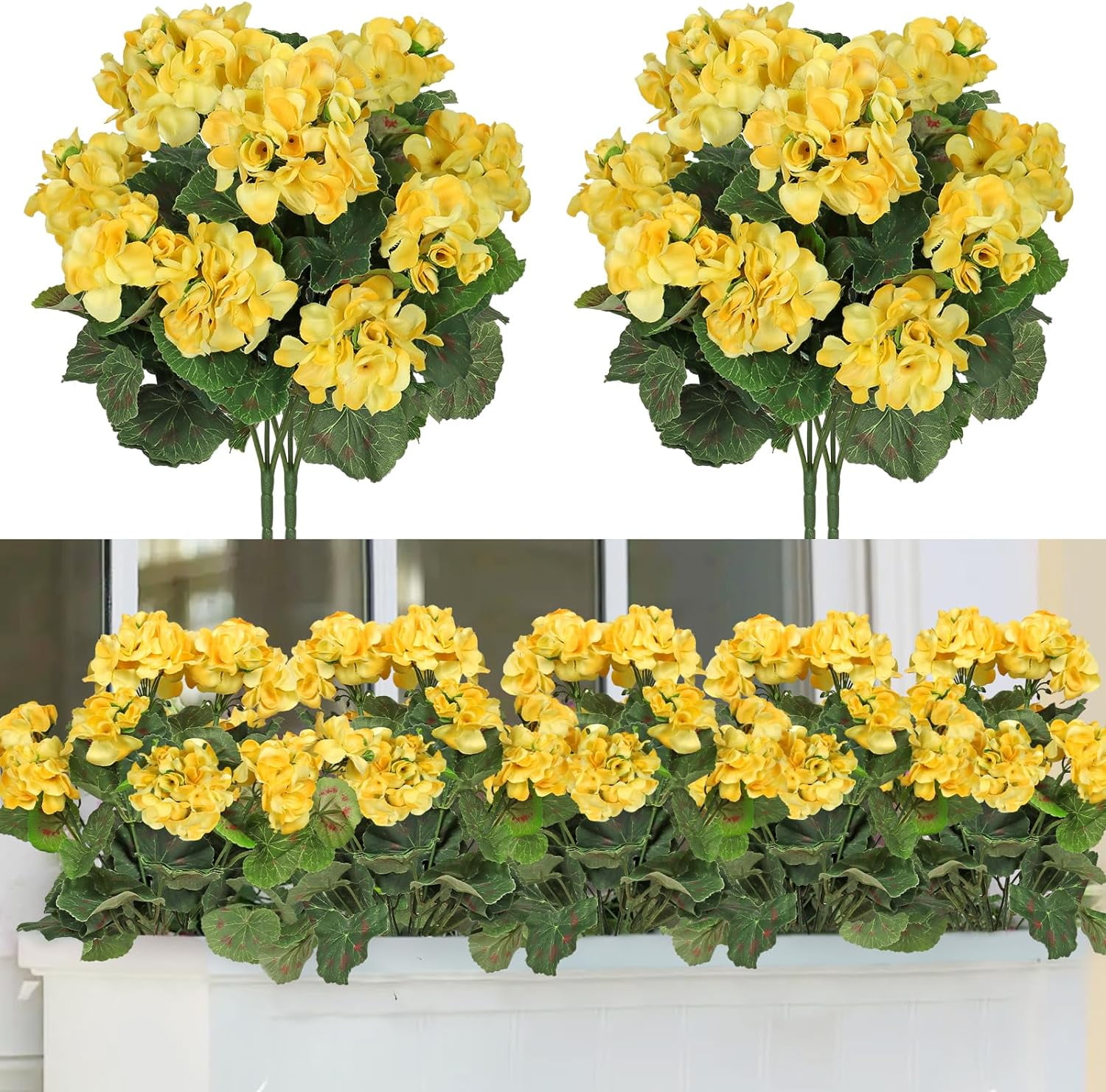 Artificial Red Geranium Silk Flowers Outdoor Plant Bush 2 Bundles Faux ...