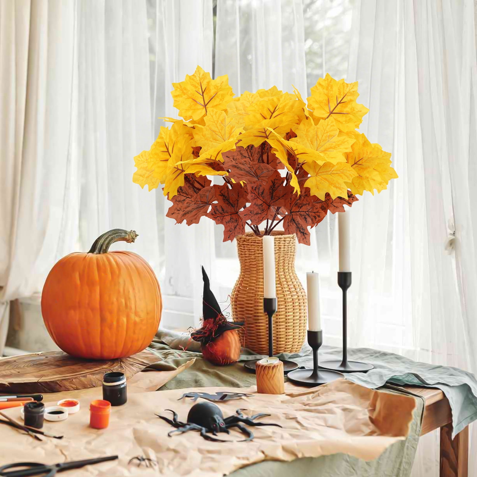Artificial Red Maple Leaf Branches Fake Greenery Botanical Arrangement ...