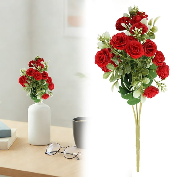 Artificial Red Rose Bud Silk Flower Bush, Faux Tea Rose with Stem for ...