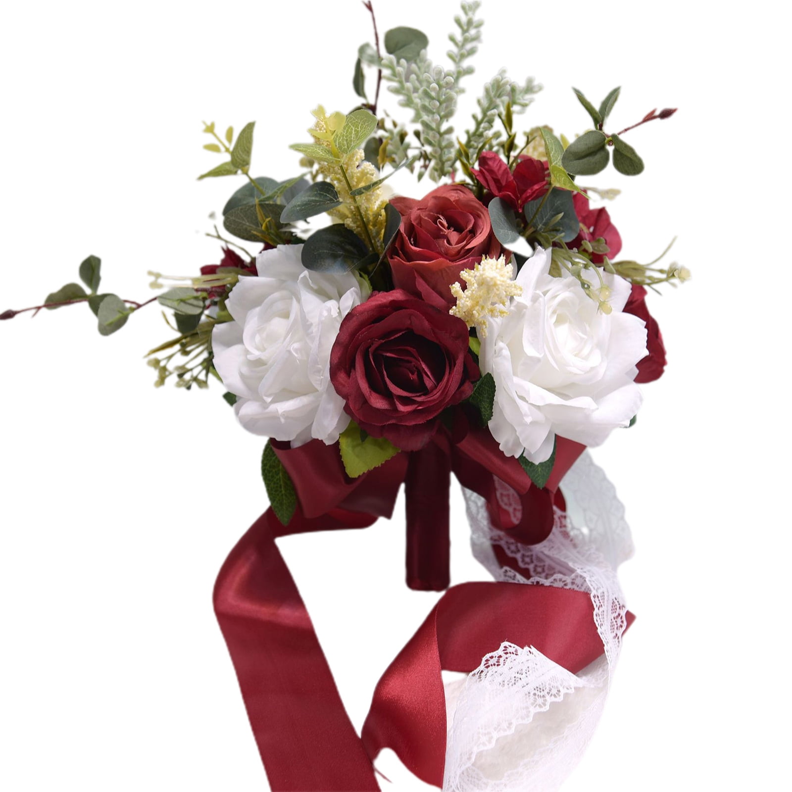 Artificial Red Rose Flower Bouquet with Lace Strap Leaves Simulation ...