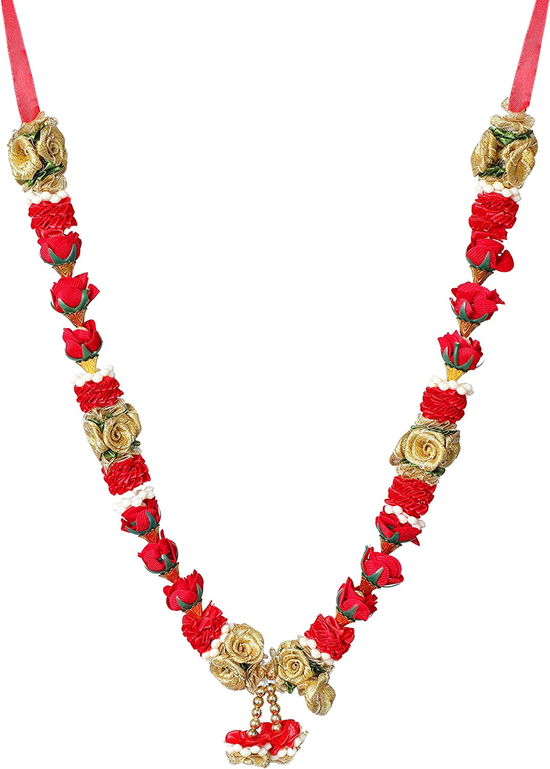 Artificial Red Rose Flowers Ribbon Garland Haar Mala for Idol-Mala for ...