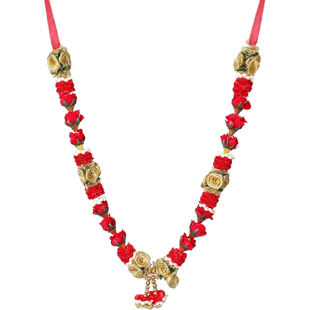 Artificial Red Rose Flowers Ribbon Garland Haar Mala for Idol-Mala for ...