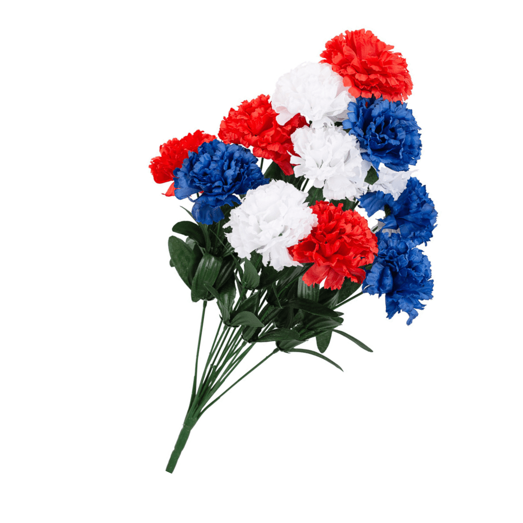 Artificial Red, White and Blue Carnation Bush - Fake Bush for 4th of ...