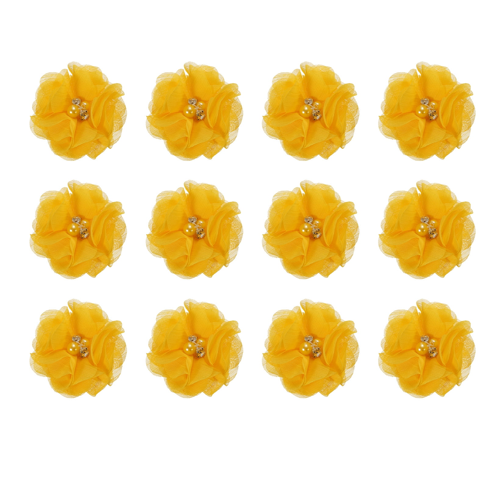 Artificial Rhinestone Chiffon Flower Heads, Gold Yellow Flowers 2 Inch ...