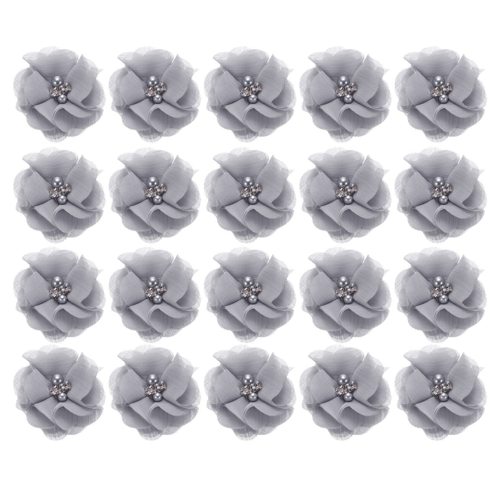 Artificial Rhinestone Chiffon Flower Heads, Grey Faux Flowers 2 Inch ...
