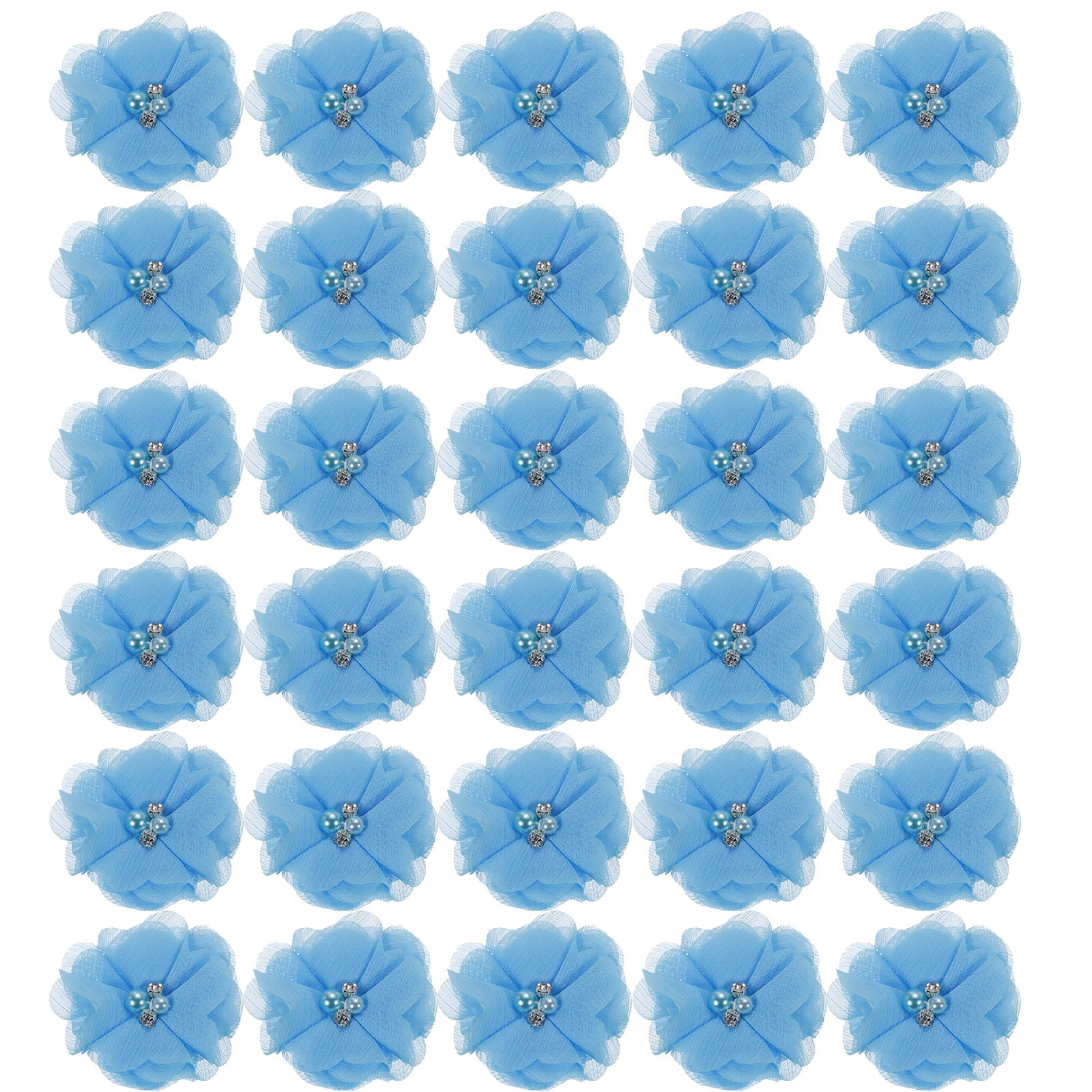 Artificial Rhinestone Chiffon Flower Heads, Lake Blue Faux Flowers 2 ...