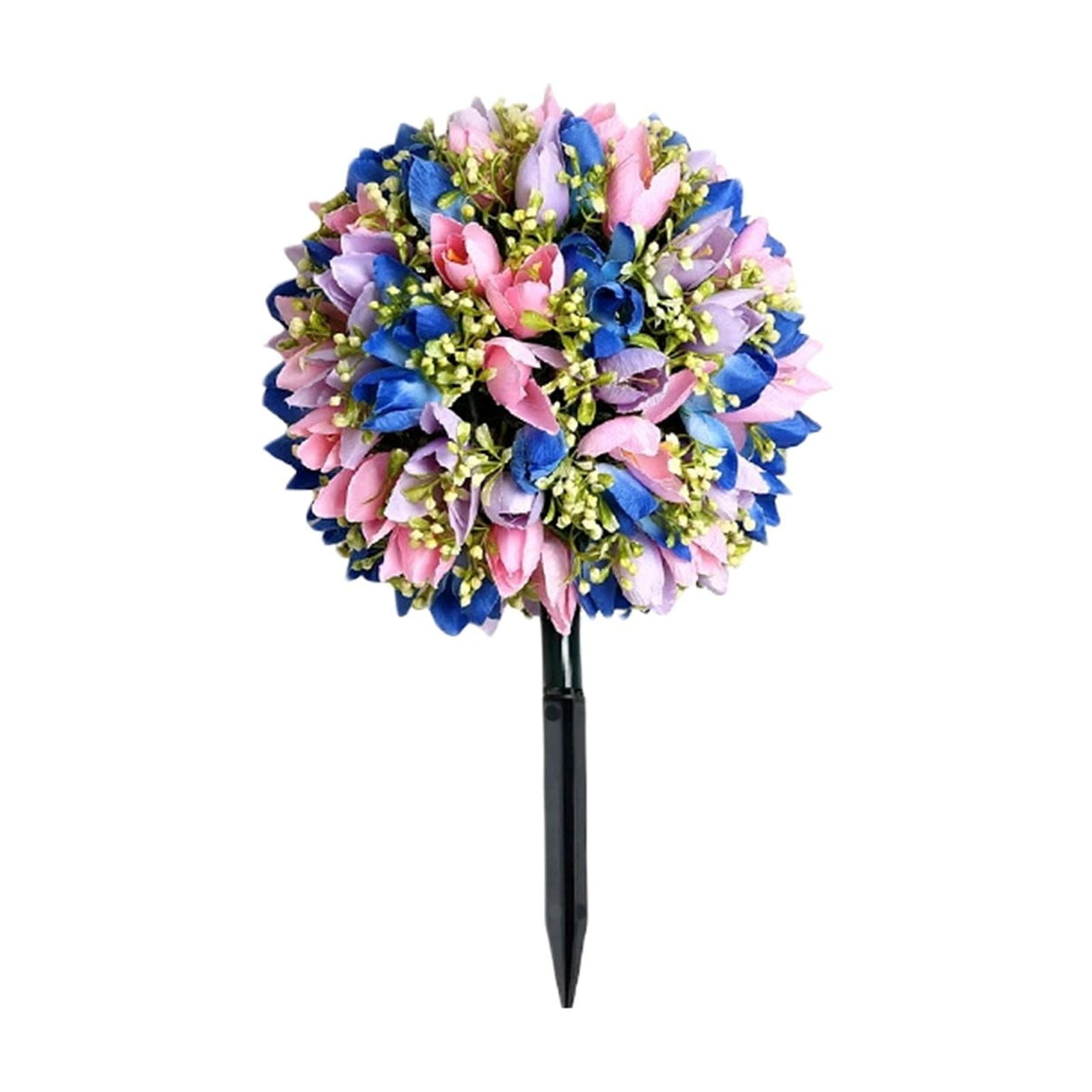 Artificial Rose Ball Bush with Ground Stake, Faux Shrub for Porch ...