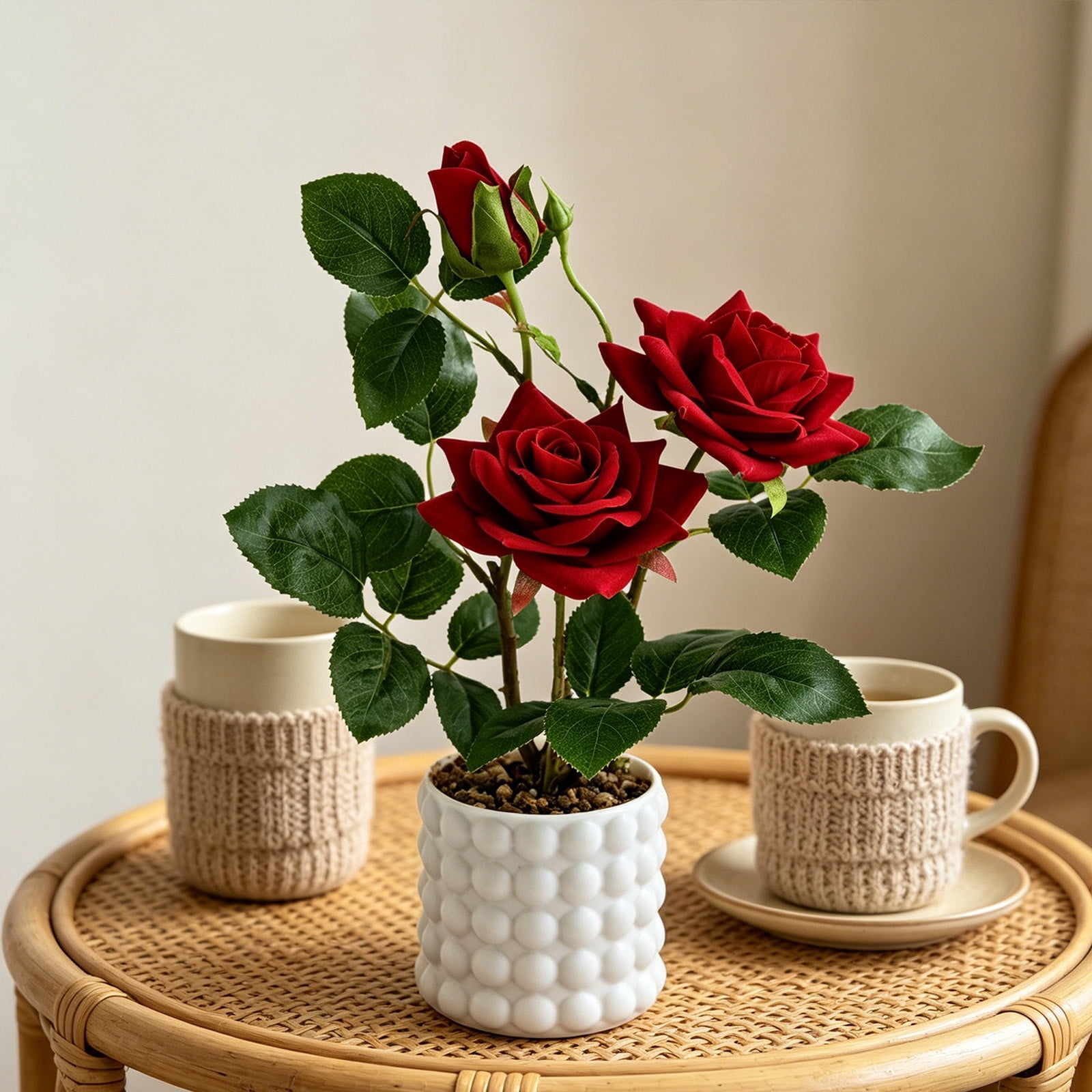 Artificial Rose Bonsai Tree with Realistic Silk Petals, Faux Potted ...