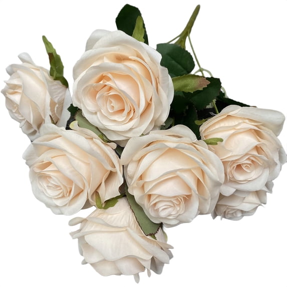 Artificial Rose Bouquet, 9 Head Faux Flower Arrangement, Fake Roses ...