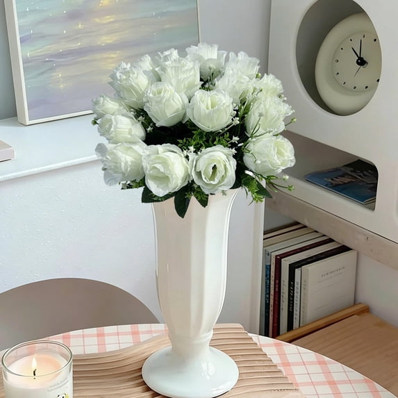 Artificial Rose Bouquet Faux Silk Flowers Arrangement In Vase For ...