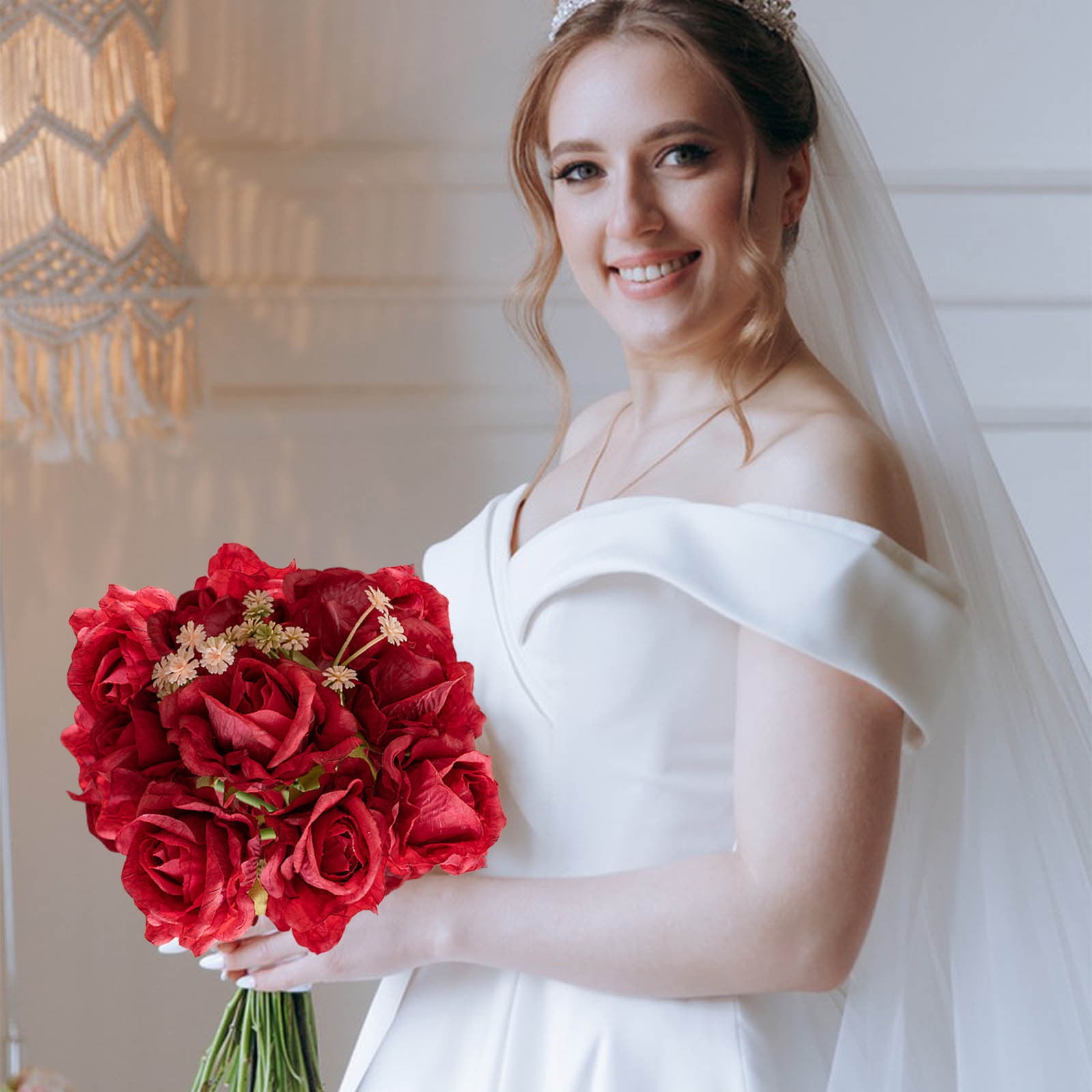 Artificial Rose Bouquet - Realistic Silk Flower Arrangement for Wedding ...