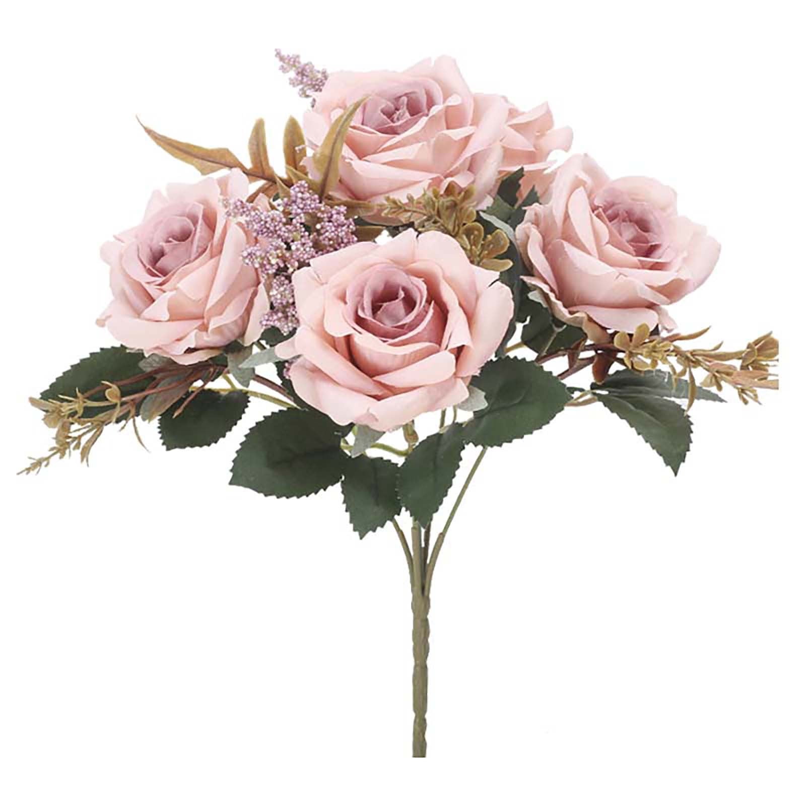Artificial Rose Bouquet, Vintage Fake Silk Roses Bouquet, Green Leaf ...