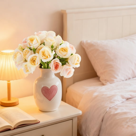 Artificial Rose Bouquet White Flowers 27 Heads, Fake Persian Rose Hand ...