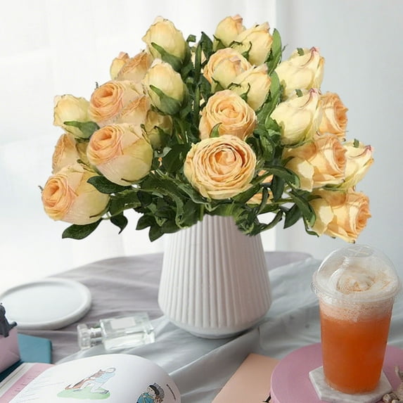 Artificial Rose Bouquet of Six Stems with Realistic Leaves and Buds for ...