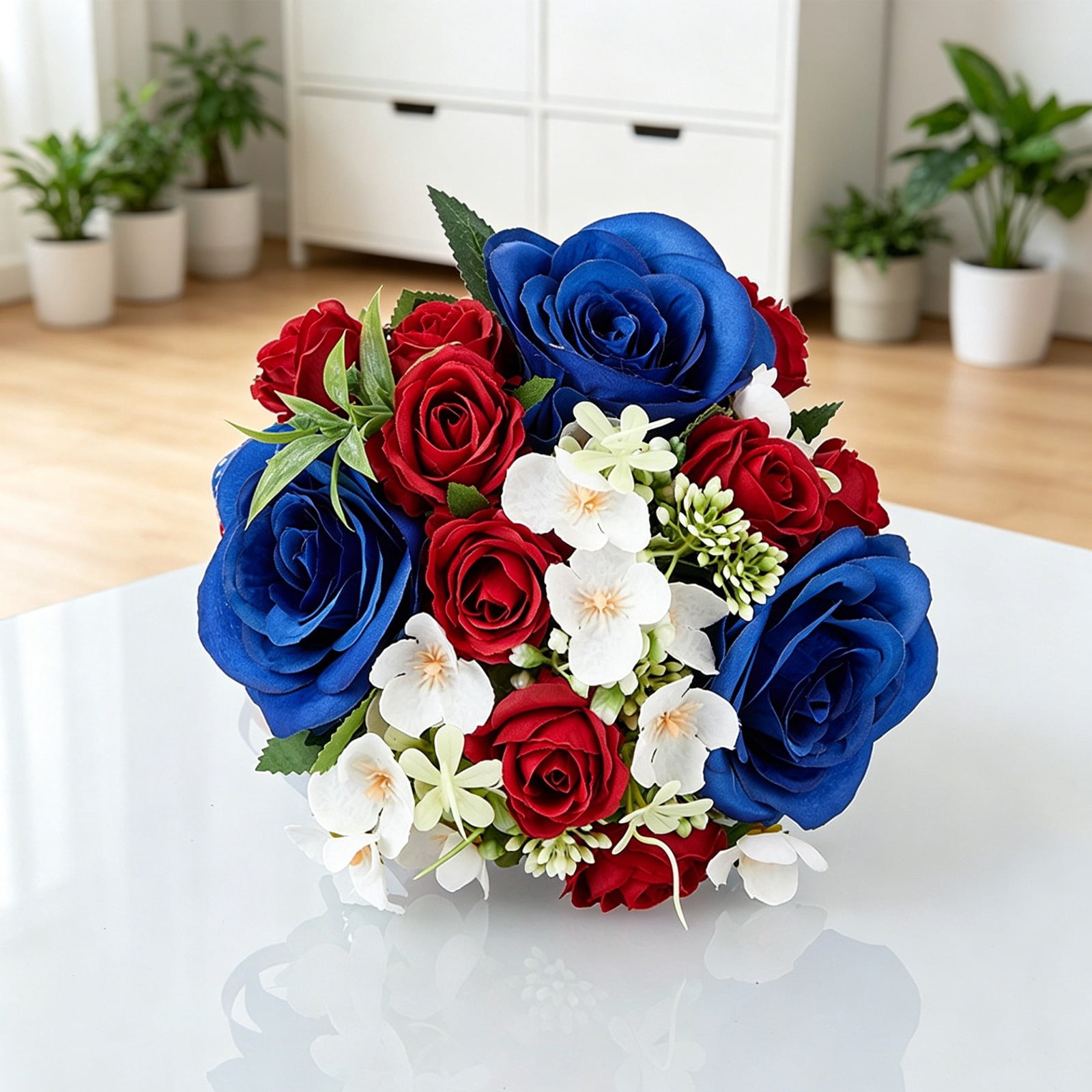 Artificial Rose Bouquet with Flag Ribbon for Independence Day, Handheld ...