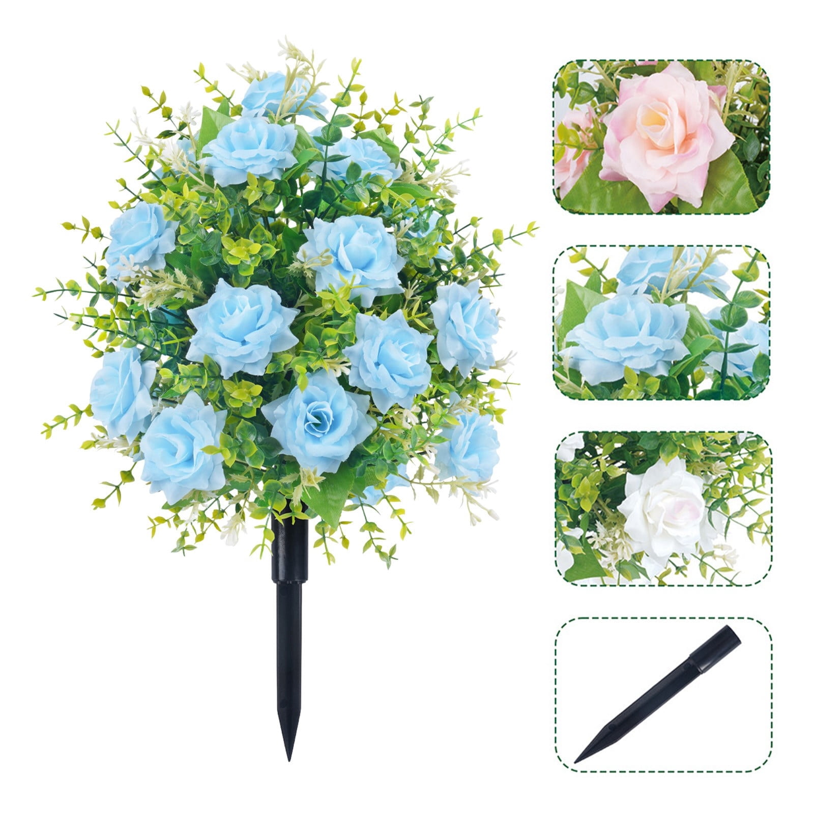 Artificial Rose Bouquet with Ground Stake, UV Resistant Faux Rose ...