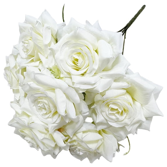 Artificial Rose Bouquets, Realistic Silk Roses with Leaves, White Fake ...