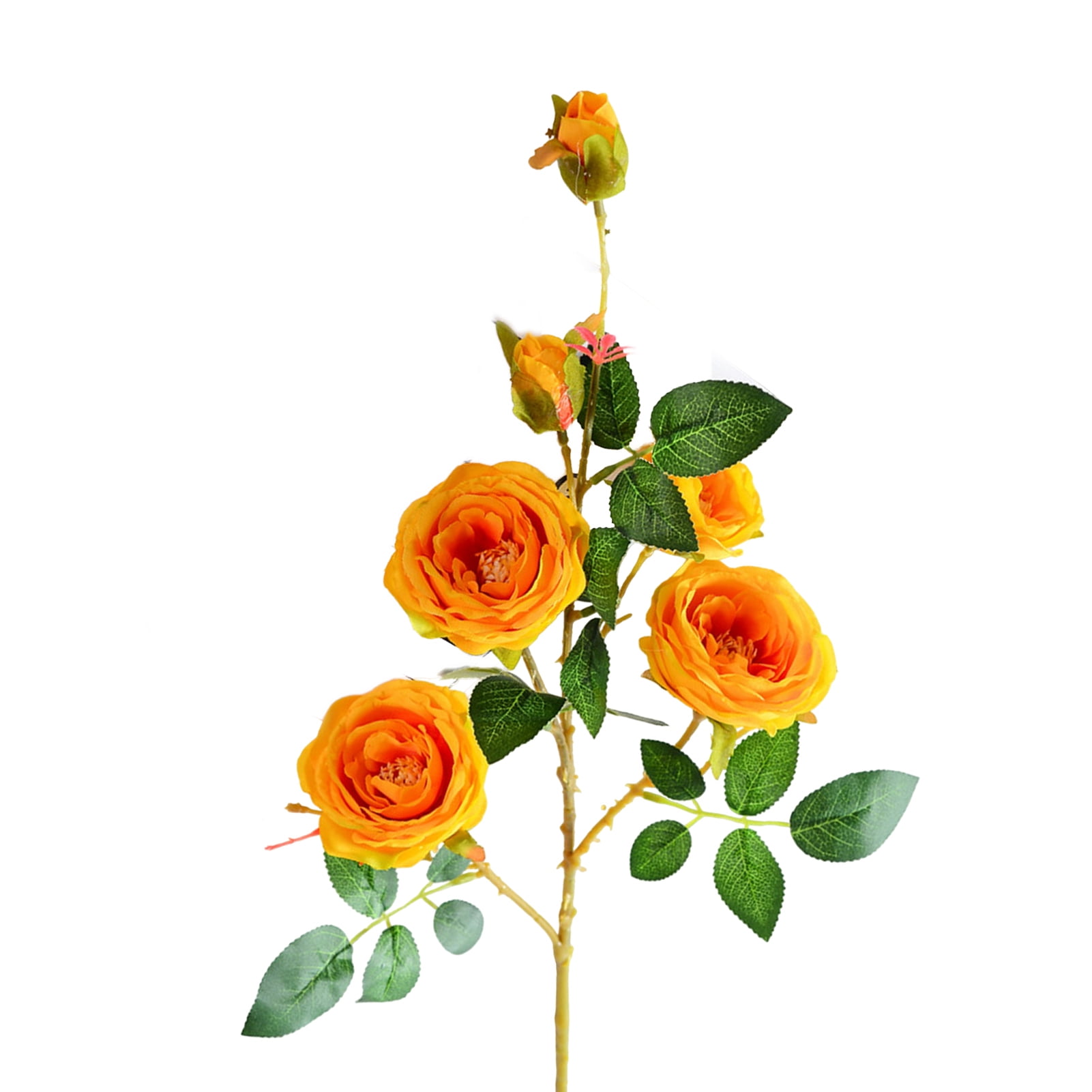 Artificial Rose Branch with 6 Heads, Realistic Faux Floral with Green ...
