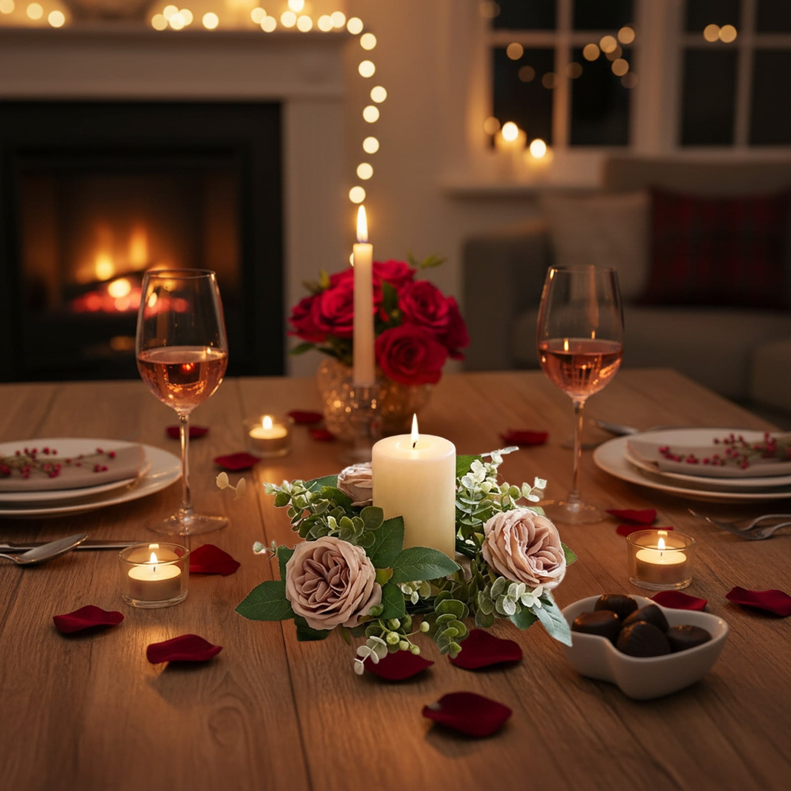 Artificial Rose Candle Ring, 3D Vision Colorful Pretty Rose Garland ...