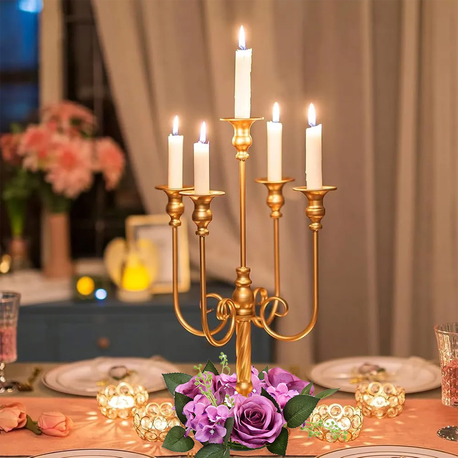 Artificial Rose Candle Rings, 20CM Purple Floral Candlestick Rings ...