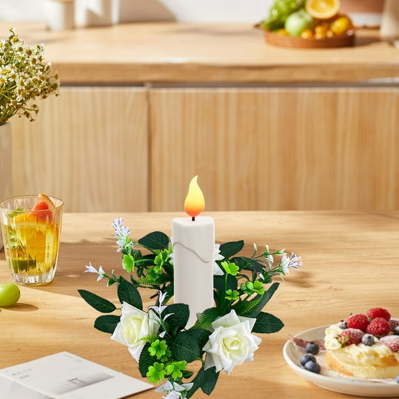 Artificial Rose Candle Wreath Ring | Romantic Table Centerpiece Decor ...