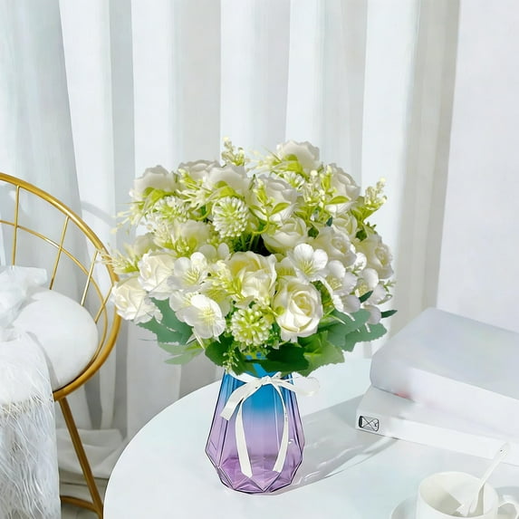 Artificial Rose Floral Arrangement - Realistic Plastic Flower Decor ...