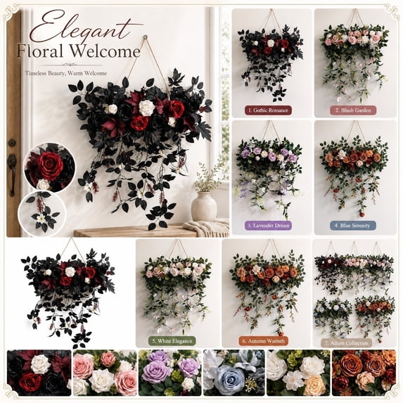 Artificial Rose Floral Door Swag, Gothic & Romantic Hanging Wreath with ...