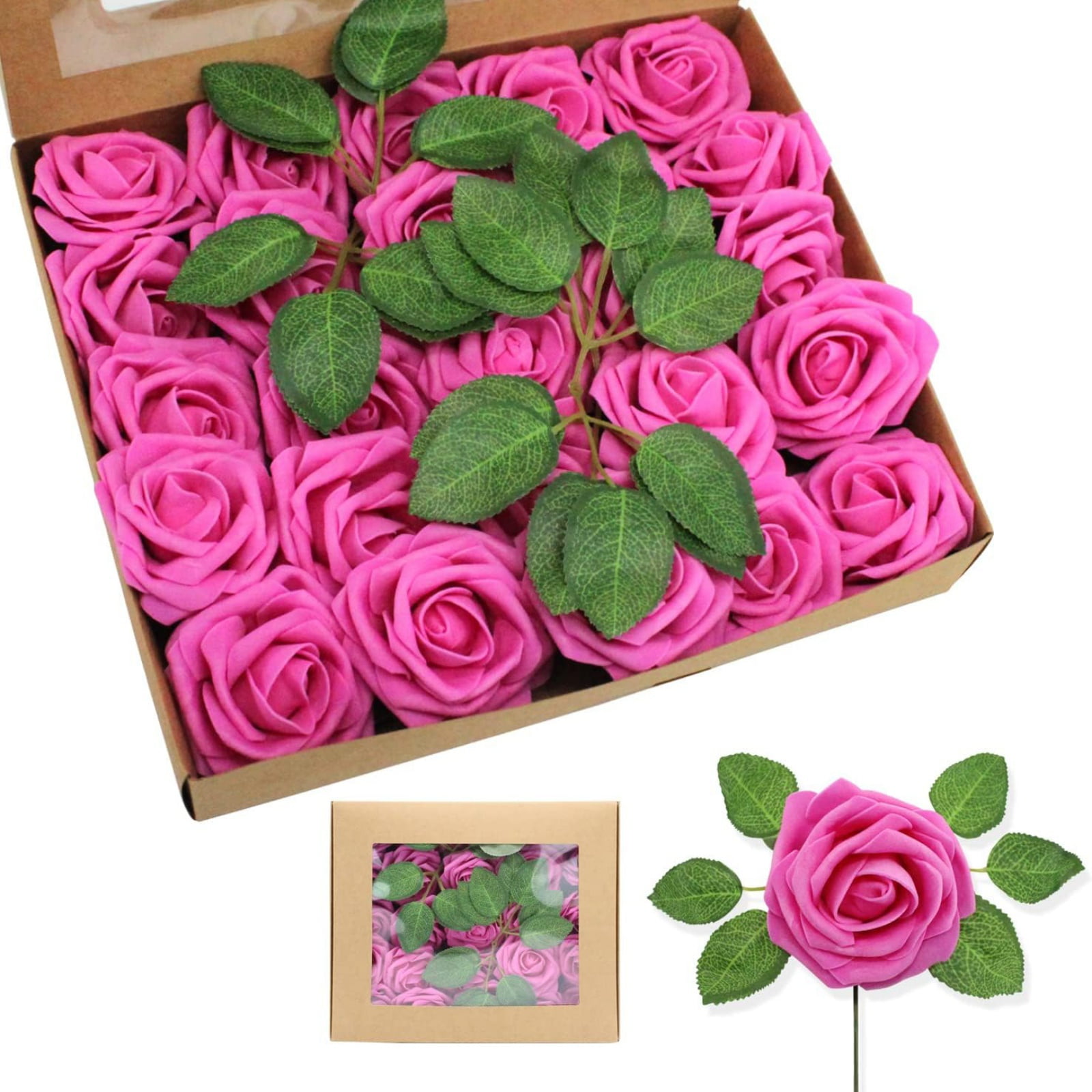 Artificial Rose Flower , 25pcs Real Looking Fake Roses w/Stem for DIY ...