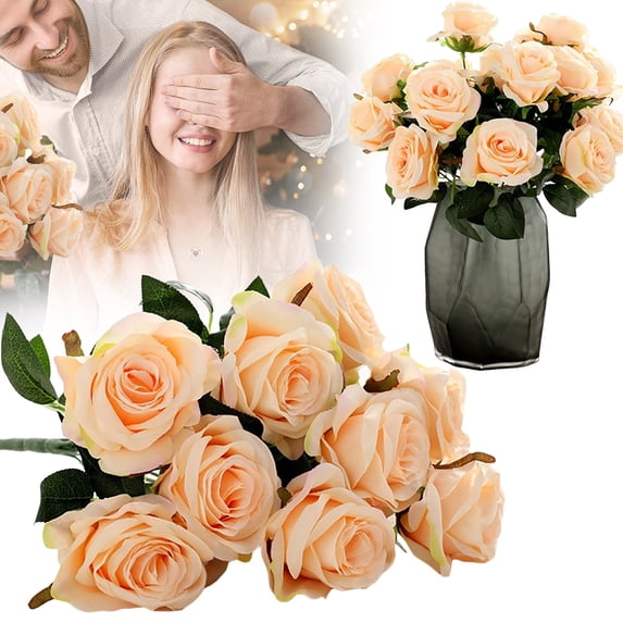 Artificial Rose Flower Bouquet 9 Heads Faux Roses Arrangement for Home ...