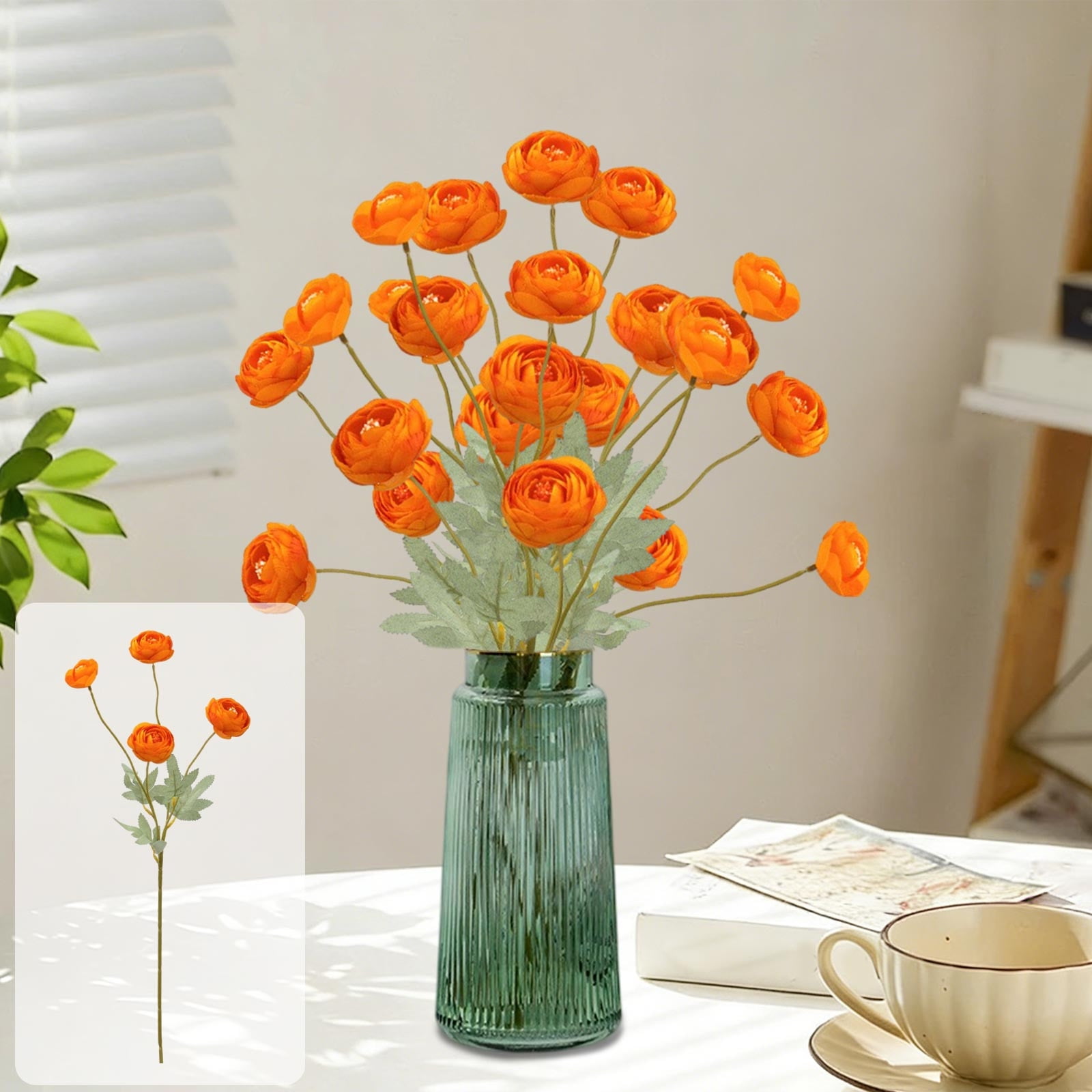 Artificial Rose Flower Bouquet | Faux Floral Stem 22.8" Plastic, Orange ...