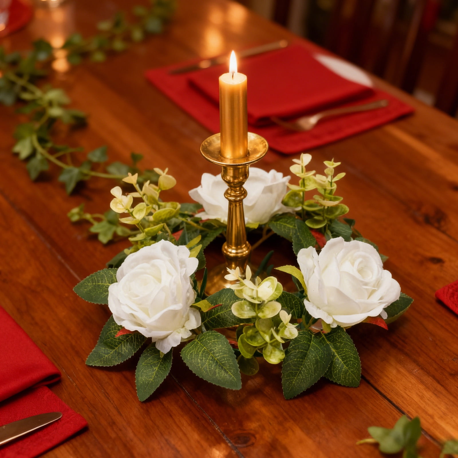 Artificial Rose Flower Candle Holder Wreath, 23cm Biomimetic Floral ...