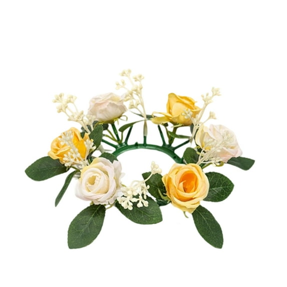 Artificial Rose Flower Candle Holder Wreath Tabletop Decoration for ...