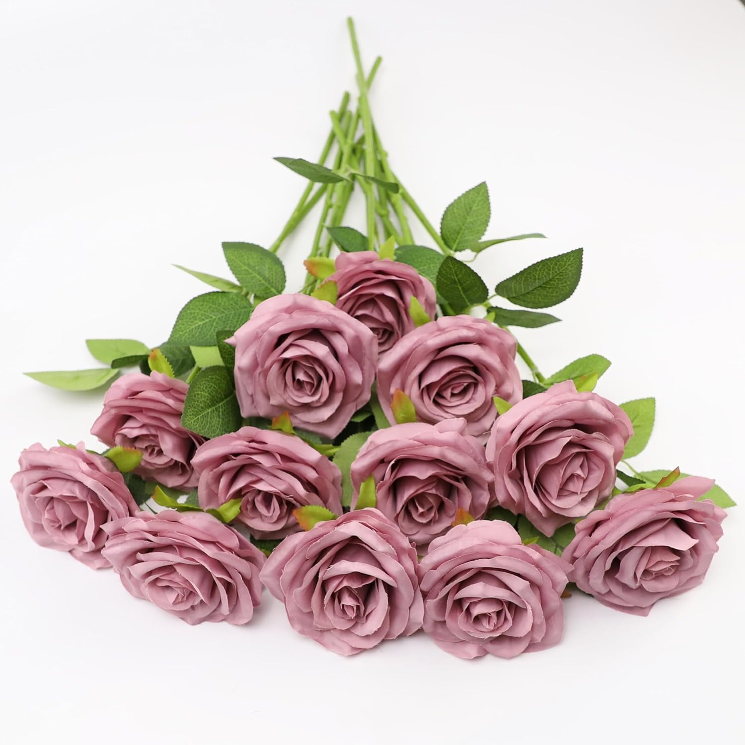 Artificial Rose Flower Dusty Rose Flowers Silk Flowers pcs with Long ...