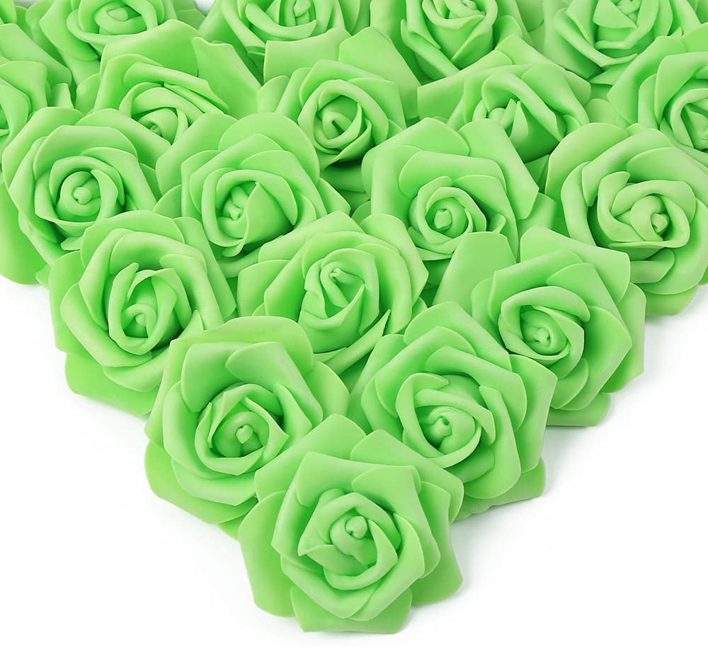 Artificial Rose Flower Heads, Real Looking Light Green Foam Fake Roses ...