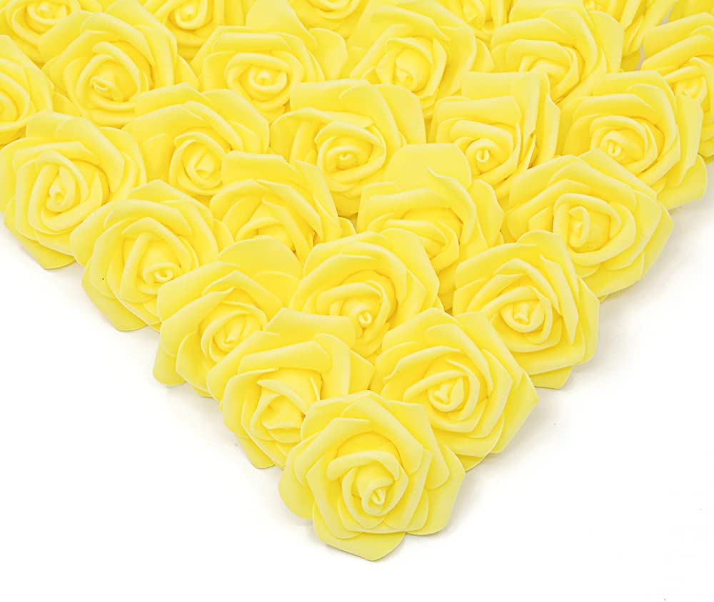 Artificial Rose Flower Heads Real Looking Yellow Foam Fake Roses for ...