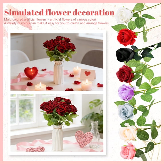Artificial Rose Flower Long Stem Realistic Silk Fabric Decorative ...