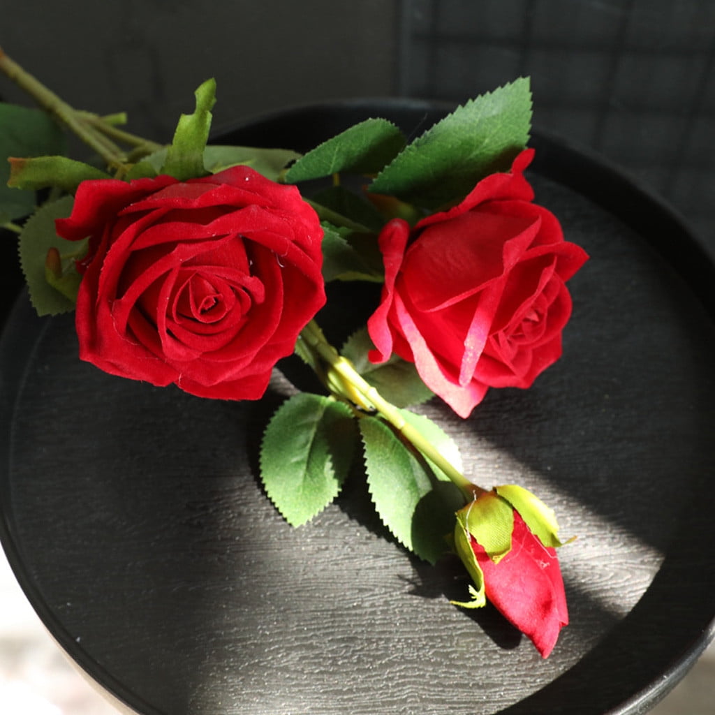 Artificial Rose Flower Silk Realistic Faux Branch Roses with Long Stem ...