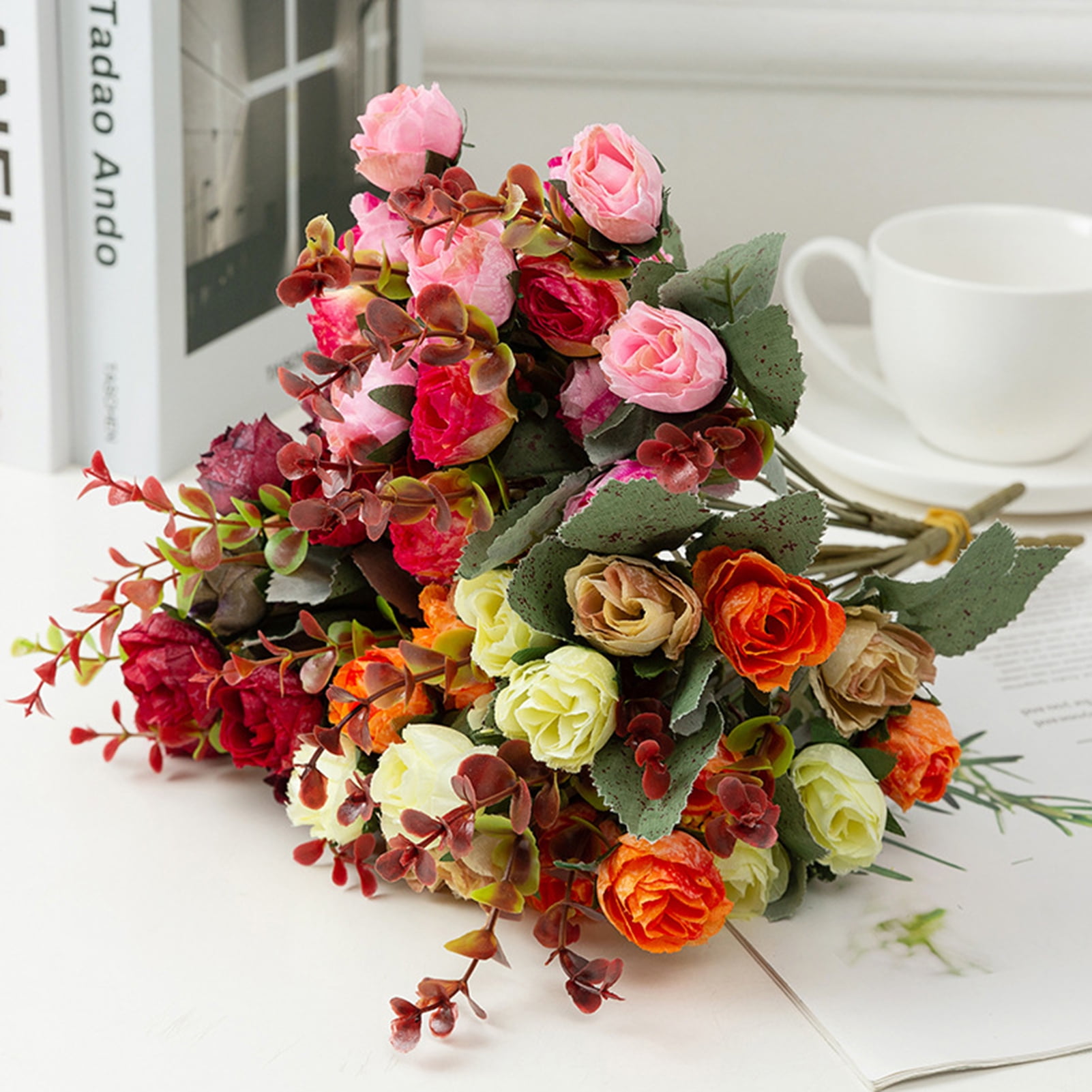 Artificial Rose Flower Soft Touch Easy Care Long Stem Table Centerpiece ...