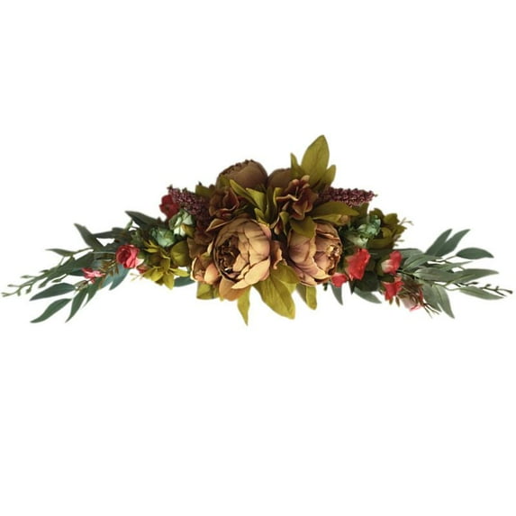 Artificial Rose Flower Swag with Fake Roses, Green Leaves for Home ...