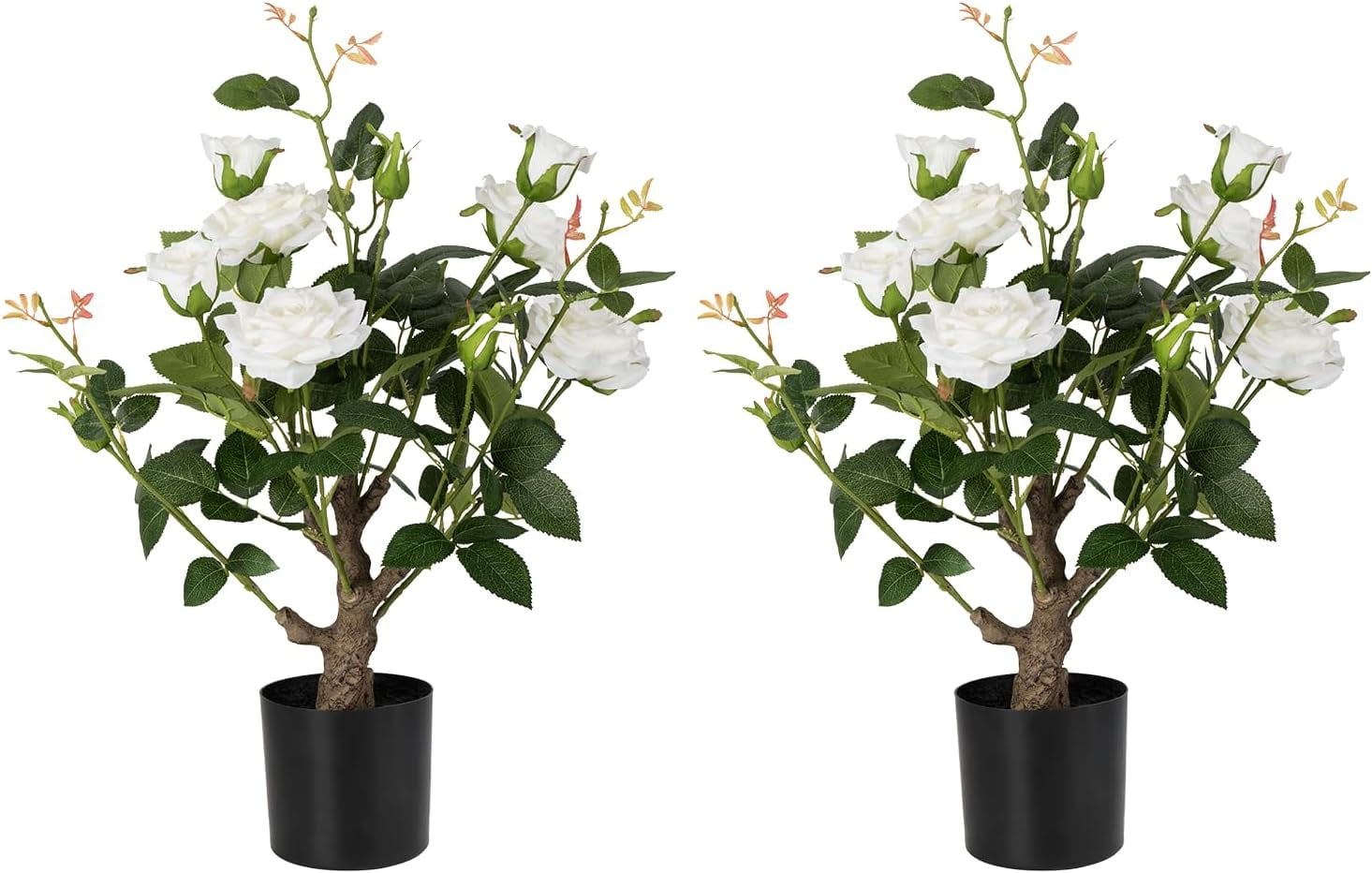 Artificial Rose Flower Trees 2 Pack- 24’’ Lifelike Plant in Pot with ...