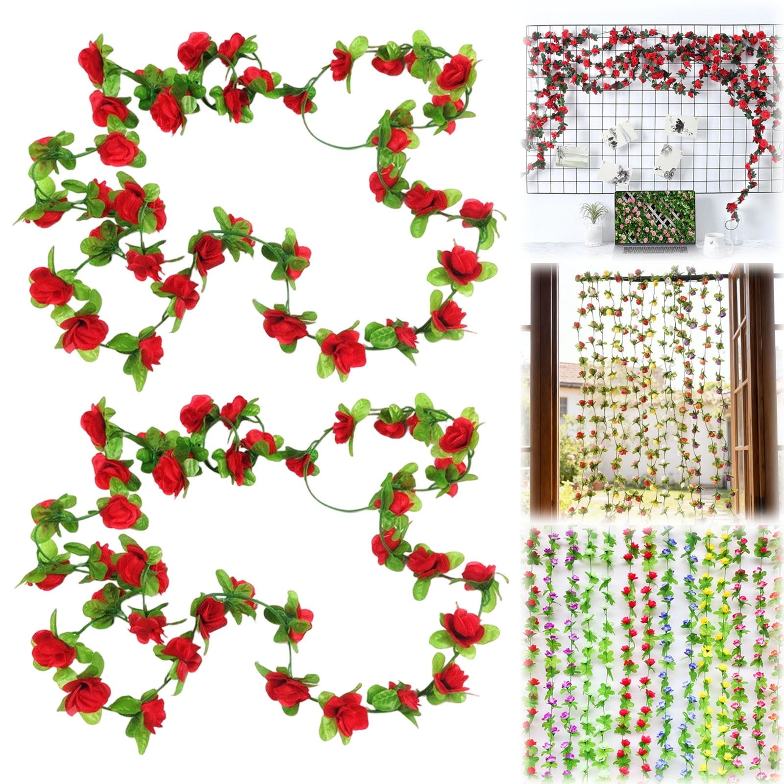 Artificial Rose Flower Vine Garland (86.61in) –1PC Multi-Color Greenery ...