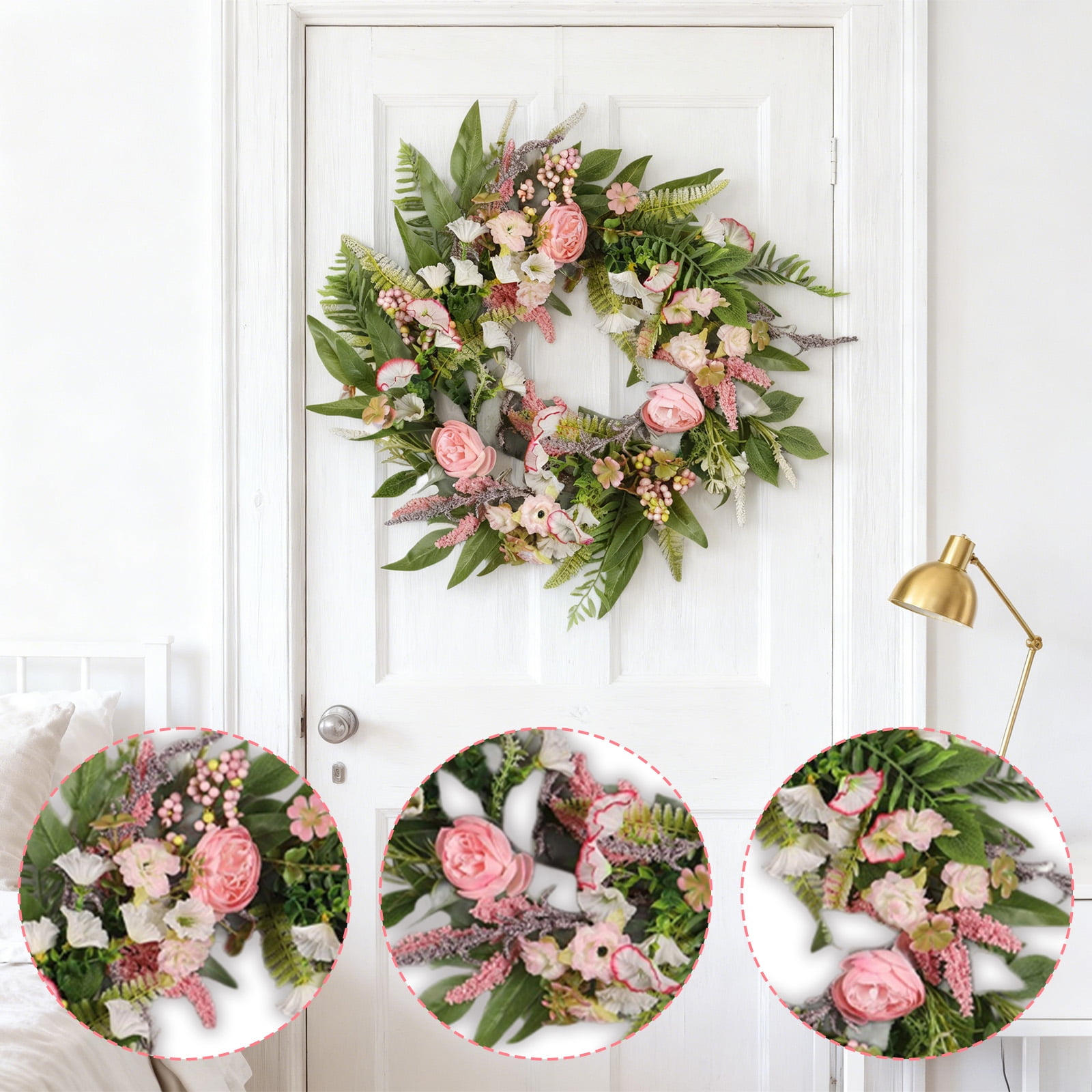 Artificial Rose Flower Wreath 22Inch Morning Glory Spring Summer Fall ...