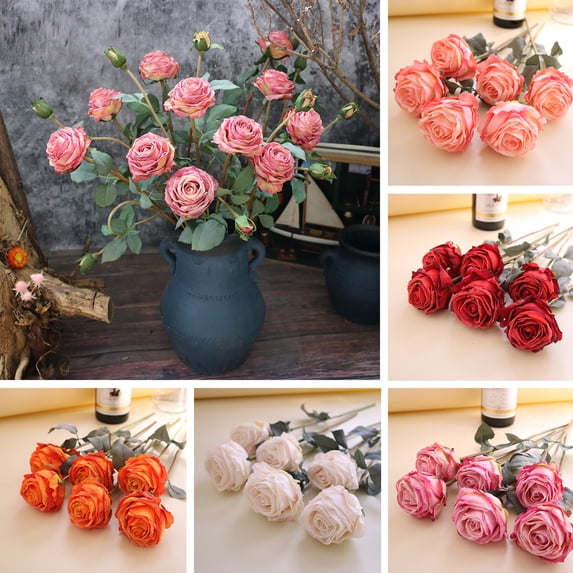 Artificial Rose Flower for Flower Arrangement Realistic Faux Silk Long ...