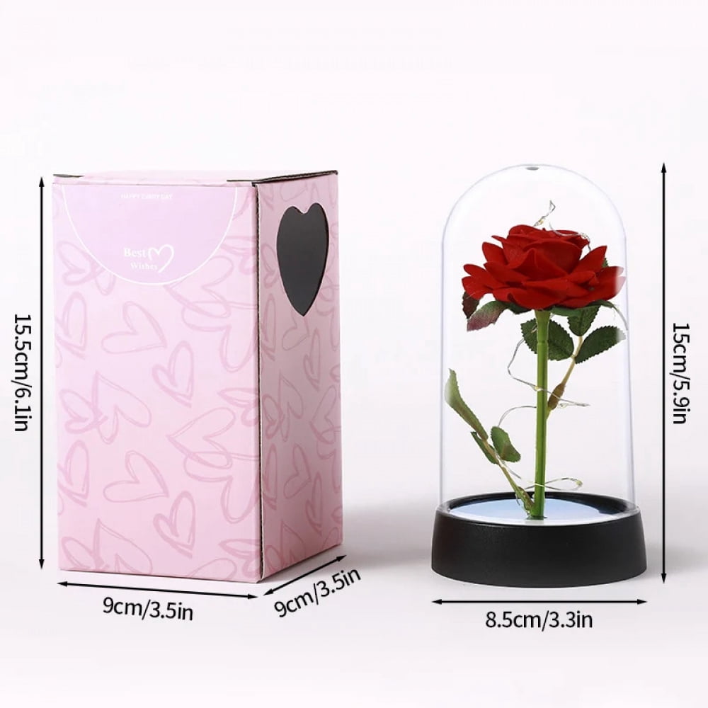Artificial Rose Flowers Eternal Rose LED Light Foil Flower in Glass ...