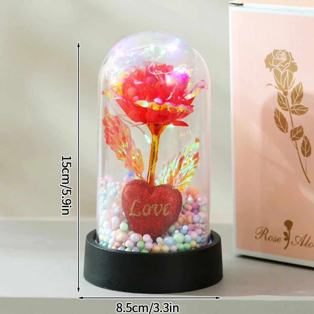 Artificial Rose Flowers Eternal Rose LED Light Foil Flower in Glass ...