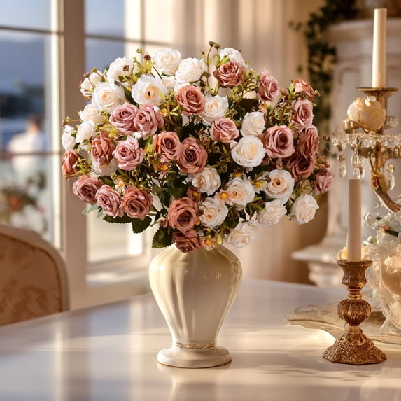 Artificial Rose Flowers for Outdoor 4 Bundles Rose Bouquet with Daisy ...