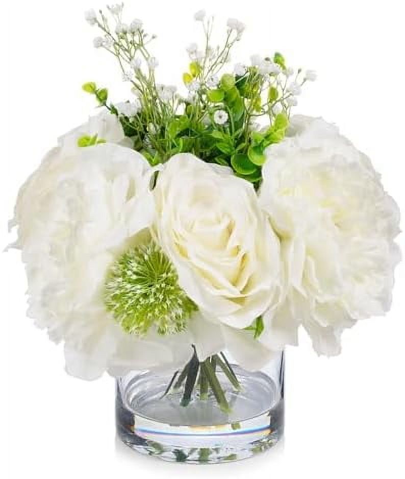 Artificial Rose Flowers in Vase, Mixed White Rose and Silk Peonies in ...